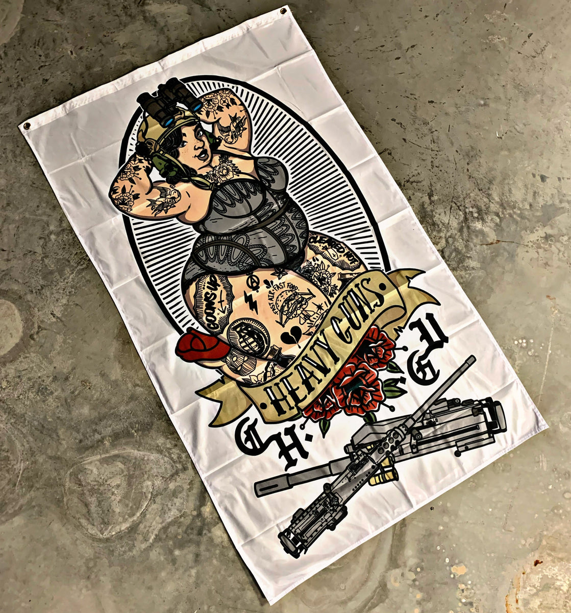 Heavy Guns Pin Up Flag – Goons Up